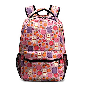 Dacawin Cat Backpack for Girls Colorful Cats Bookbag Cartoon Fruit Pattern Book Bag Cute High School Backpacks Leisure Travel Back Pack for Girls Teenage