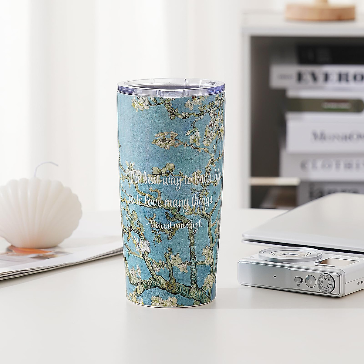 1st Heaven Coffee Tumbler, Van Gogh Art Tumbler, Spill-proof Insulated Coffee Mug with Lid, Inspirational Art Lover Gift for Outdoor, Office & Travel, 20oz (Blossoming Almond Tree)