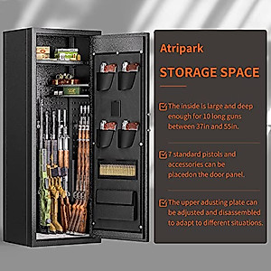 Atripark 10 Rifle Gun Safe with Fingerprint, Unassembled Gun Safes for Home Rifle and Pistols, Quick Access Gun Safes for Rifles and Shotguns with Keypad, Gun Cabinet with Adjustable Racks