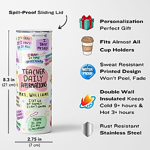 Fleur&Bay Appreciation Gifts for Teacher Daily Affirmations Cup - Personalized Teacher Tumbler With Straw - Daycare Preschool Back to School Gifts Ideas - Customized Travel Coffee Mug 20 oz