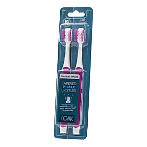 OOAK Toothbrush, Tapered V++max Bristles, 2 Pack - Pink