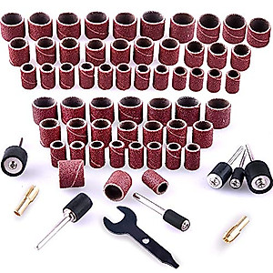 AUSTOR 345 Pcs Sander Drum Kit - 330 Pcs Nail Sanding Drum Sleeves(80#/120#/240#) 12 Pcs Drum Manrels 2 Pcs Self-Tightening Drill Chuck and 1 Pc Combination Wrench for Dremel Rotary Tool
