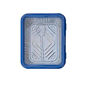 Fancy Panz Premium Dress Up & Protect Your Foil Pan, Made in USA. Hot/Cold Gel Pack, One Half Sized Foil Pan & Serving Spoon Included. Stackable for easy travel. (Denim Blue)