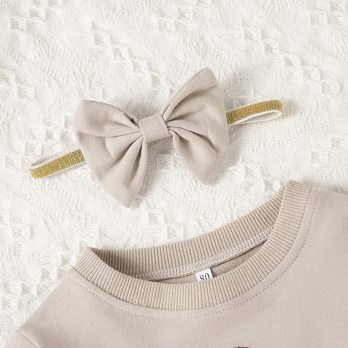 DREAM BUS Newborn Baby Girl Clothes Sweatshirt Long Sleeve Oversized Romper Toddler Girl Fall Winter Sweater With Headband(Gray,0-6months)