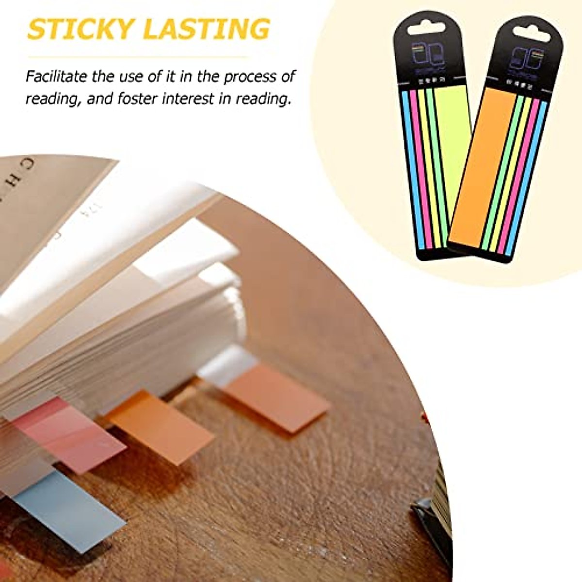 Tofficu 2 Boxes Sticky Note Pads Set Long Page Markers Index Tabs Colored Bookmarks Fluorescence Page Marker Style 2