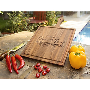 Custom Cutting Board | Personalized Cutting Board | Wedding Gifts | Custom Cutting Boards Wood Engraved | Engraved Cutting Board Personalized | Engagement Gift For Couple (With Handle)