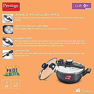 Prestige Svachh Clip-on 3.5 Litre Hard Anodised Pressure Kadai,Black