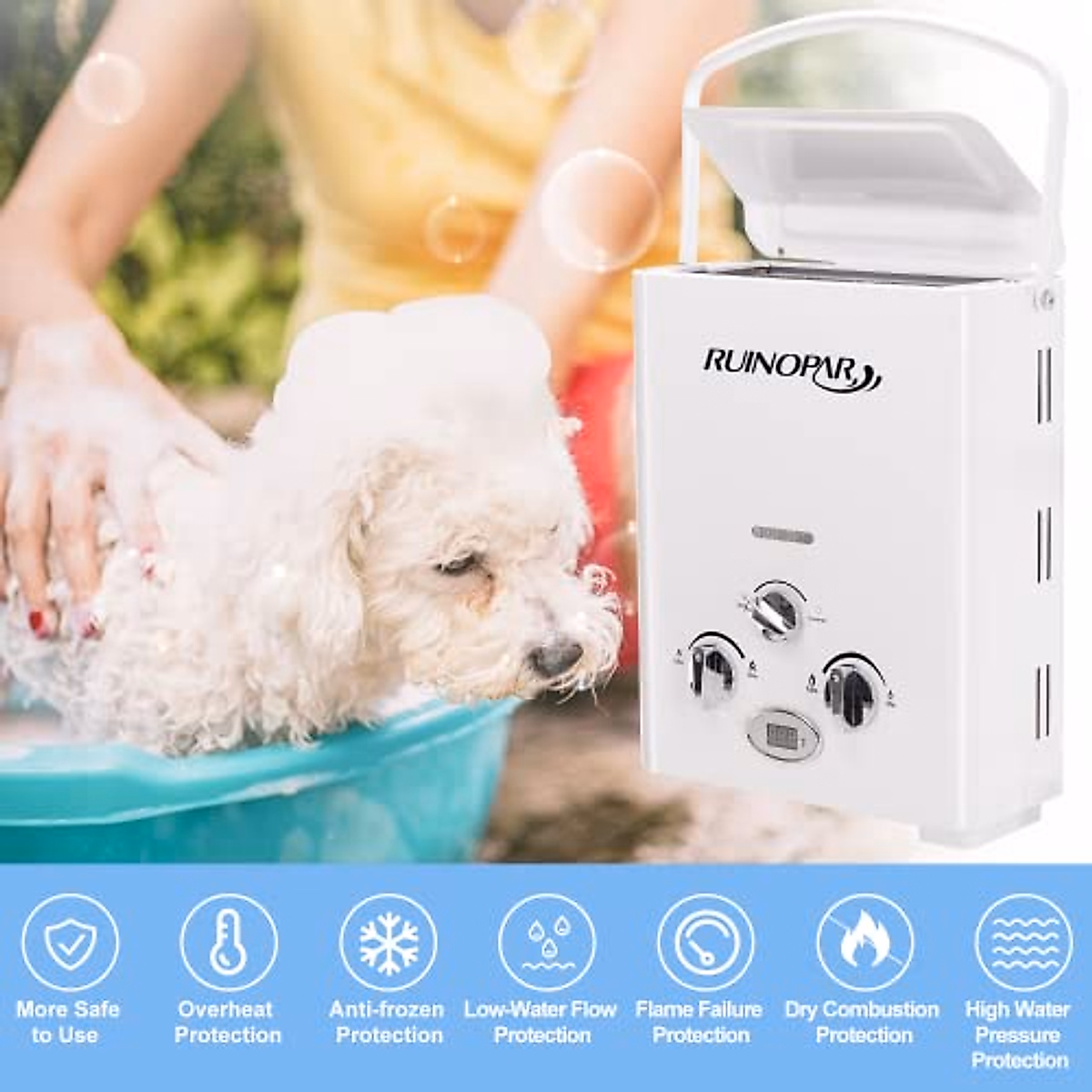 Portable Water Heater Propane Tankless - 6L 1.58GPM RV on demand Hot Gas Outdoor Digital Display Water Heater for Camping,Boat,Cabins