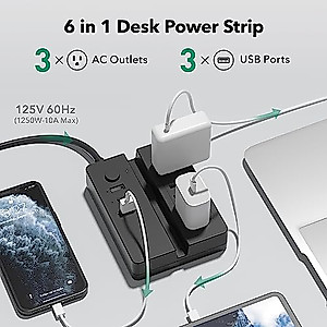 BN-LINK Power Strip with USB Ports and Outlets, Desktop Charging Station with 3 USB Ports( Total 3.4A), 3 Outlets, 4 ft Long Extension Cords, and The Groove to Hold The Cell Phone Easily