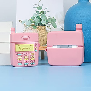 Oqplog for AirPod 2/1 Case Cartoon Cool Design Cover for AirPods Silicone Cases Air Pods Cute Funny Fashion 3D Kawaii Fun Soft Designer Retro Pretty Aesthetic for Girls Boys Teen Girly (Pink Phone)