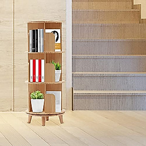 OCASAMI 3 Tier Rotating Bookshelf 360 Display Floor Standing Shelves Bookshelf Book Storage for Kids&Adults, Wood Bookshelf Organizer, Cornerbookshelf, Space Saving(40"x18"x18")