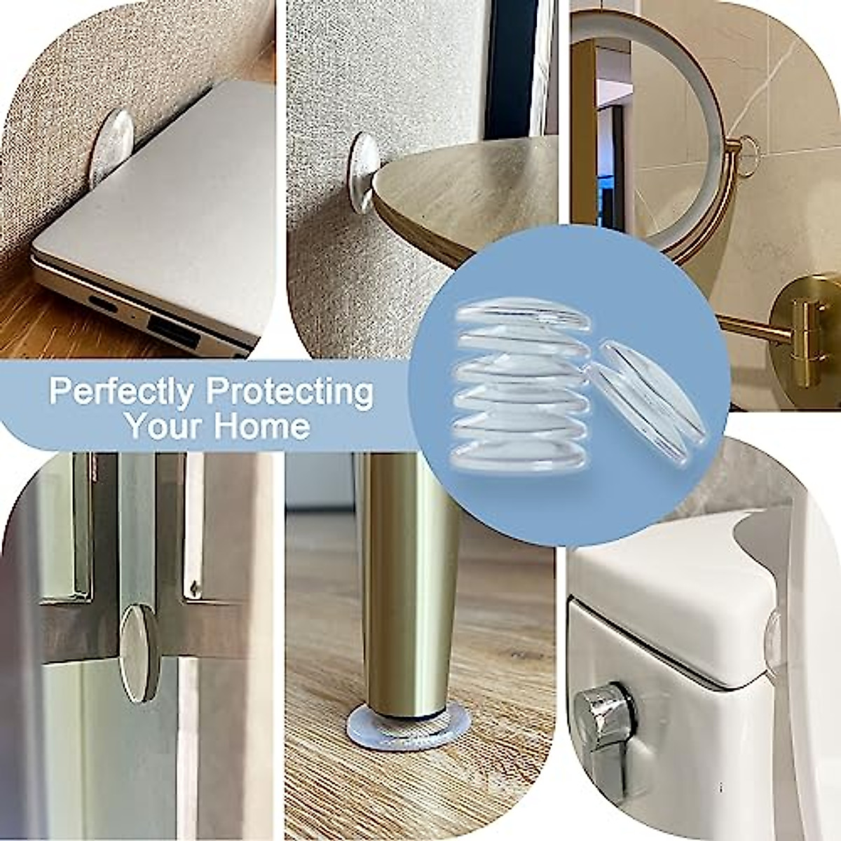 INTEGEAR Door Stoppers Wall Protector, 8PCS Transparent Round Wall Door Handle Stoppers - 1.57" Self-Adhesive Rubber Bumpers, Wall Shield Cushions for Protecting Walls and Furniture