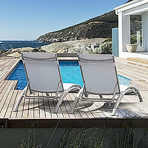 Domi Outdoor Chaise Lounge Set of 2 Patio Recliner Chairs with Adjustable Backrest and Removable Pillow for Indoor&Outdoor Beach Pool Sunbathing Lawn Gray