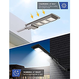 500W Solar Street Lights Outdoor, 20000 Lumens LED Solar Parking Lot Lights Outdoor Dusk to Dawn Sensor with Remote Control, 6000K Super Bright Commercial Lighting for Playground, Barn, Farm, 2 Pack