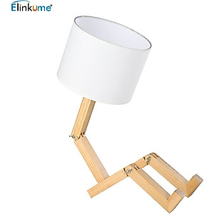 ELINKUME Cute Desk Lamp,Unique Table Lamps,Wood Bedside Table Lamp Fun Funky Person Lamp Wooden Robot Cute Lamps for Bedrooms