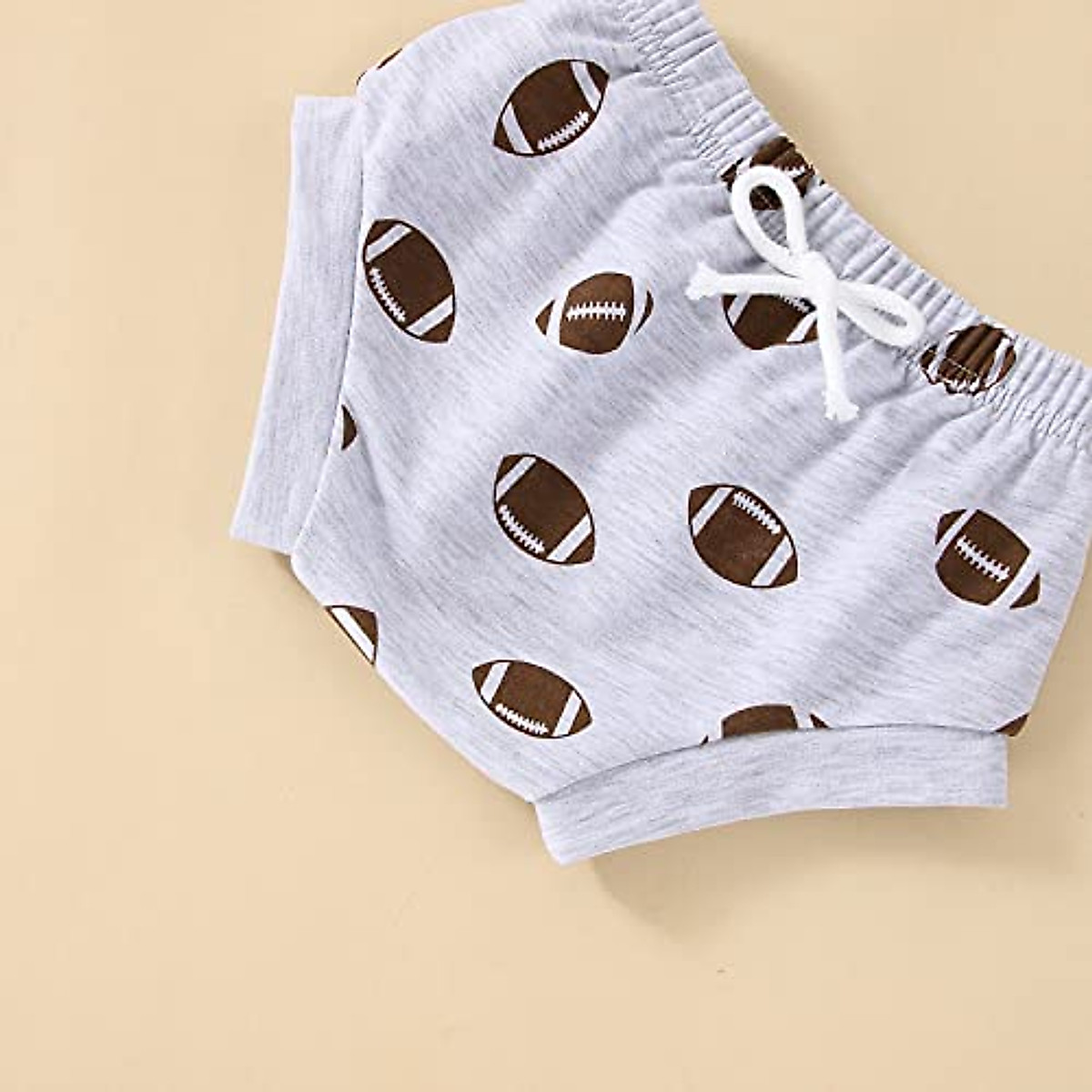 Funny Newborn Infant Baby Boy Girl Game Day Vibes Football Bodysuit Romper+Shorts Set Clothes Outfits 2Pcs (Brown, 0-6 Months)