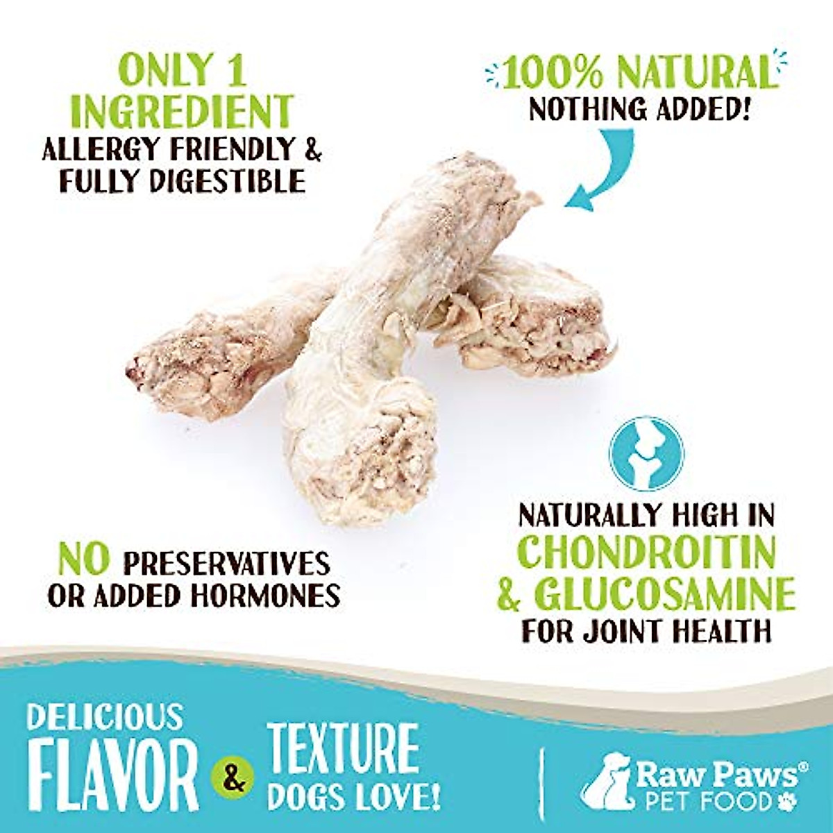 Raw Paws Freeze Dried Chicken Necks for Dogs & Cats, 4-oz - Made in USA, Human Grade - Raw Freeze Dried Dog Treats - Raw Chicken Necks for Cats - Antibiotic-Free Real Chicken Cat Treat