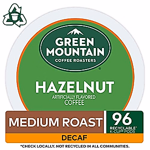 Green Mountain Coffee Roasters Hazelnut Decaf Coffee, Keurig Single-Serve K-Cup pods, Light Roast, 96 Count (4 Packs of 24)