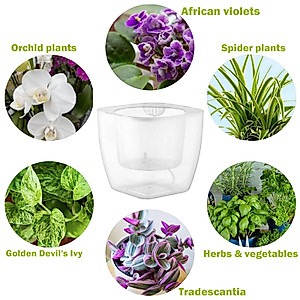 6-Pack Clear Self Watering Planters for Indoor Plants 7" Large African Violet Plant Pots Plastic Wick Flower Pots with Water Injection Hole, Orchid Plant Pot Set, Clear