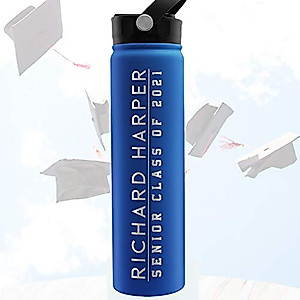 Graduation Gifts, Water Bottle Personalized with Straw Lid - 24 oz - Royal | Custom Water Bottle w Text - Insulated Double Wall - High School, College, Class of 2023 | 9 Color - Congrats Grad