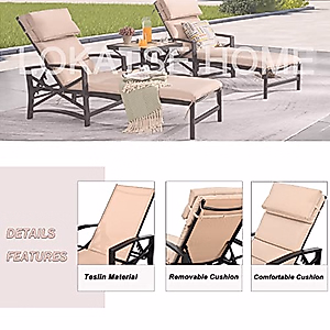 LOKATSE HOME Patio Chaise Lounge Chair Outdoor Furniture Reclining Adjustable with Cushion and Soft Pillow for Pool, Deck, Yard, Khaki