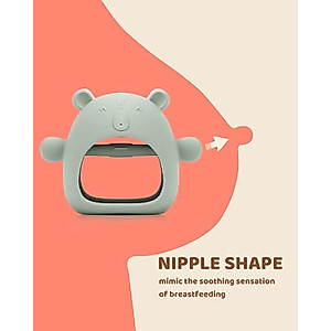 3 Packs Baby Teething Toy Silicone Bear Teething Mitten for Babies Over 3 Months Anti Dropping Wrist Hand Teethers Baby Chew Toys for Sucking Needs, BPA Free (Olive, Blue, Brown)