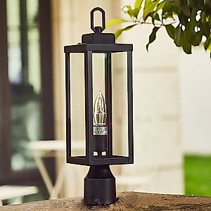 Outdoor Post Lights, Lamp Post Light Fixture with E26 Socket, Waterproof & Anti-Rust Modern Pillar Outside Lighting, Matte Black Lamp for Walkway, Driveway, Carriage, Patio, Porch, Front House