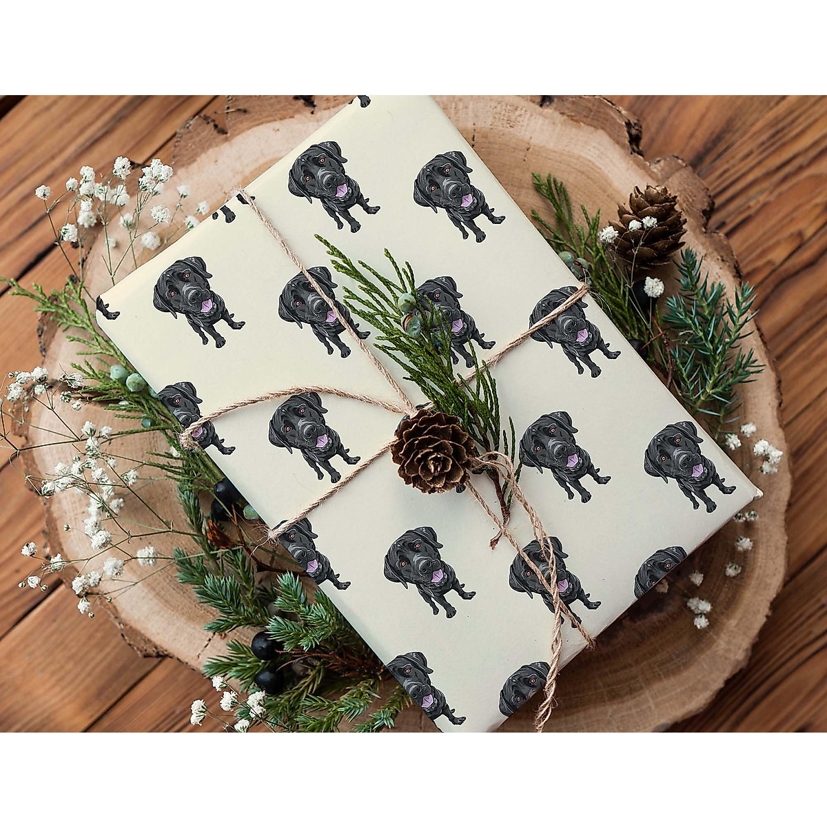 Cute Black Labrador Retriever Gift Wrap, Black Lab Wrapping Paper, Dog Christmas Birthday Party Decoration Decor (6 foot x 30 inch roll)