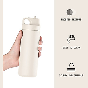 TSURUYA Stainless Steel Water Bottle,18/8 Double Wall 18oz Leak-proof Insulated Vacuum Water Bottle, Thermos with Straw for Hot Drinks