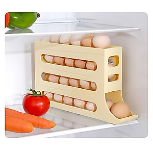30 Eggs Egg Holder for Fridge,4 Tiers Egg Holder for Fridge,Auto Rolling Fridge Egg Organizer for Refrigerator,Space-Saving Egg Dispenser Holder,Fridge Egg Rack, Egg Storage Rack for Kitchen(White)