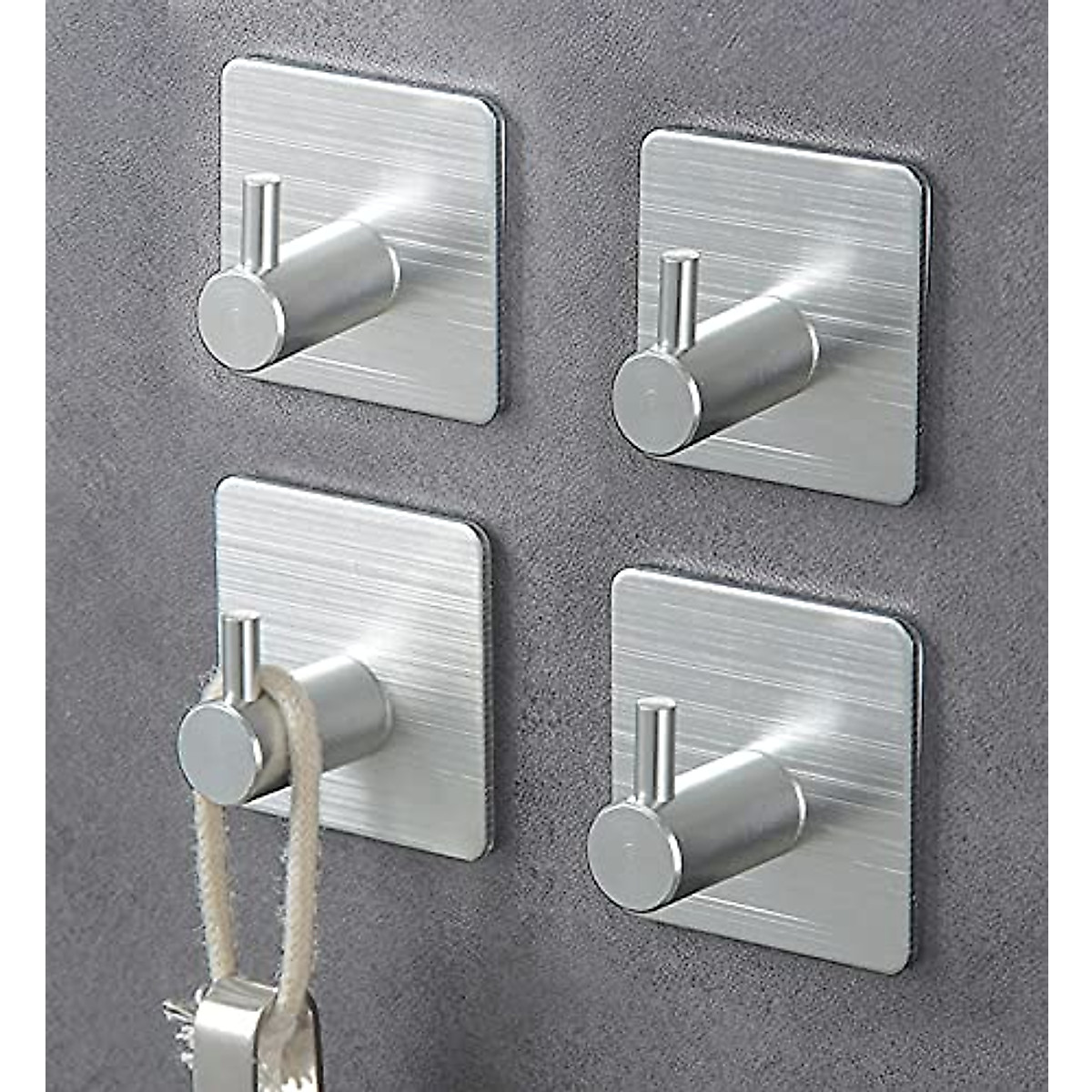 Dehomy Self Adhesive Hook Stick on Wall Door Cabinet Heavy Duty Stainless Steel Tools for Hanging Loofah Washcloth Towel, Coat Clothes, Specialized for Hanging Kitchen, Bathroom, Restroom 4 Pack