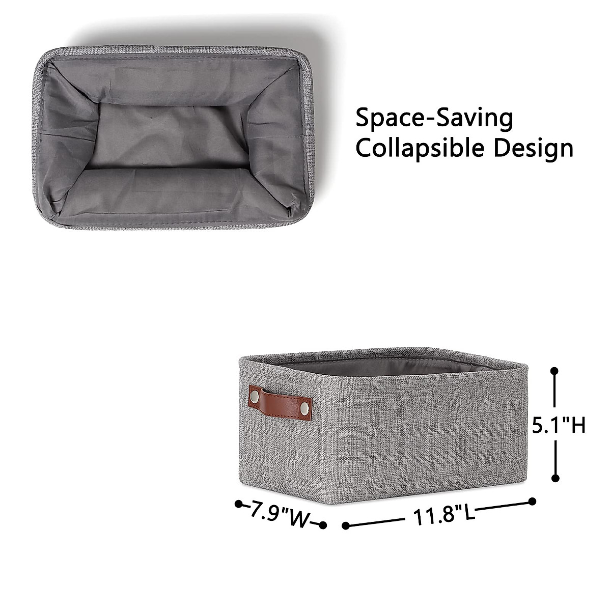 DULLEMELO Collapsible Bundle Baskets 6 Small Baskets 11.8"x7.9"x5.1" + 2 Narrow Baskets 15"x6"x5.5"（Grey)