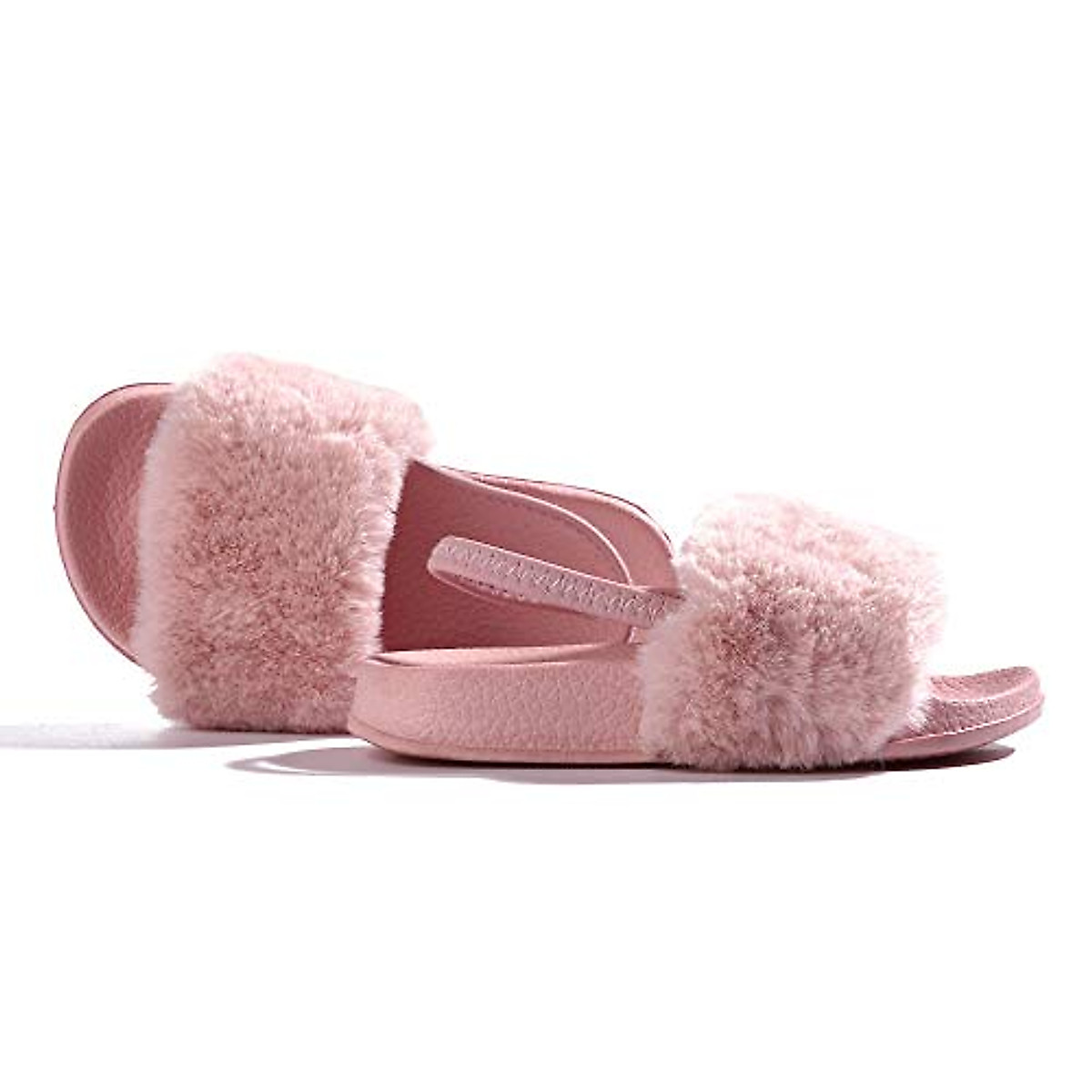 FITORY Girls Sandals Toddler, Faux Fur Slides with Elastic Back Strap Flats Shoes for Kids