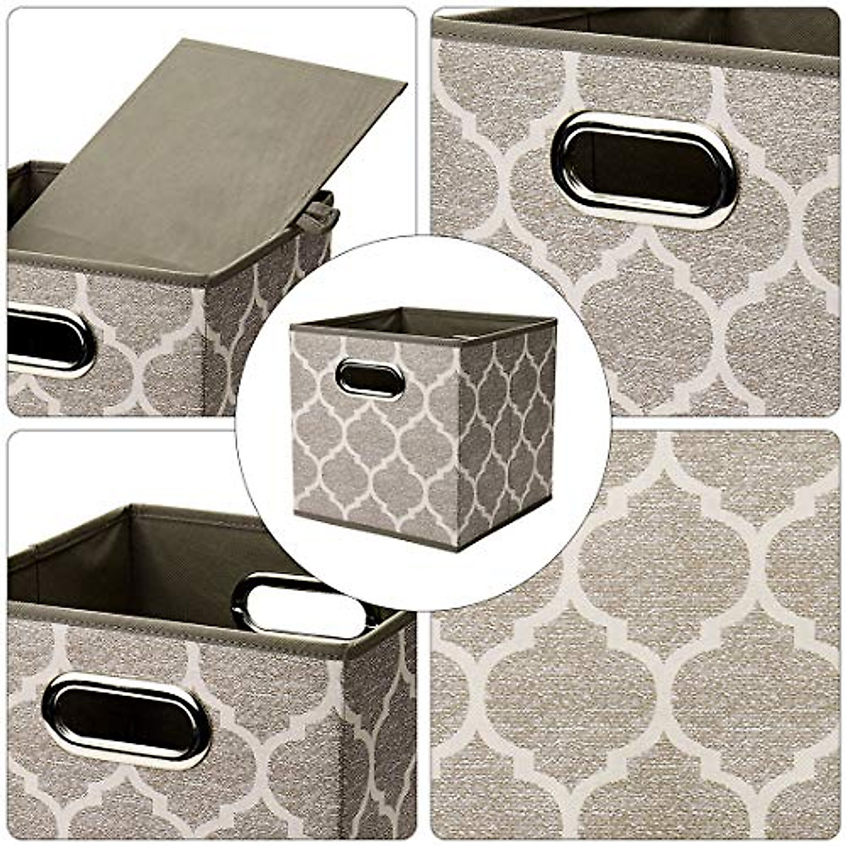 i BKGOO Cloth Storage Bins Set of 6 Thick Fabric Drawers Foldable Cubes Basket Organizer Container with Dual Metal Handles for Shelf Cabinet Bookcase Boxes Grey-Brown 10.5x10.5x11 inch