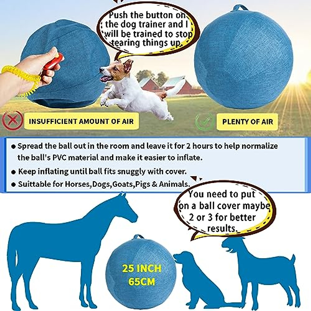 Nopaso Herding Ball for Horse - 25inch Ball Horse Toys & Ball Cover for Horses Anti-Burst Mega Herding Ball Giant Horse Soccer Ball for Horses Stall