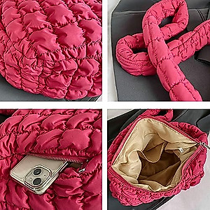 Women Quilted Tote Bag Large Capacity Crossbody Puffer Lightweight Padding Shoulder Bag Hobo Satchel Handbag Zip Purse