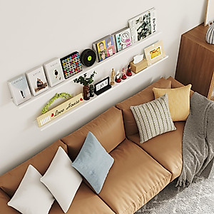 Love-KNPTUS Picture Ledge Shelf, White Floating Shelves Set of 2, 72 Inch Long Floating Shelves with Lip for Wall, Solid Bamboo Wall Mounted Shelf for Bedroom, Living Room, Bathroom, Kitchen