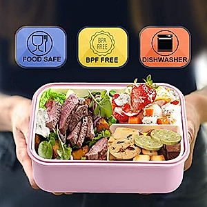MUJUZE Bento Lunch Box for Adults/Kids, Bento Box Adult Lunch Box,Leak-Proof Bento Box for Kids, Microwable Bento Boxes,Containers for Lunch Food-Safe Materials and BPA-Free（Pink）