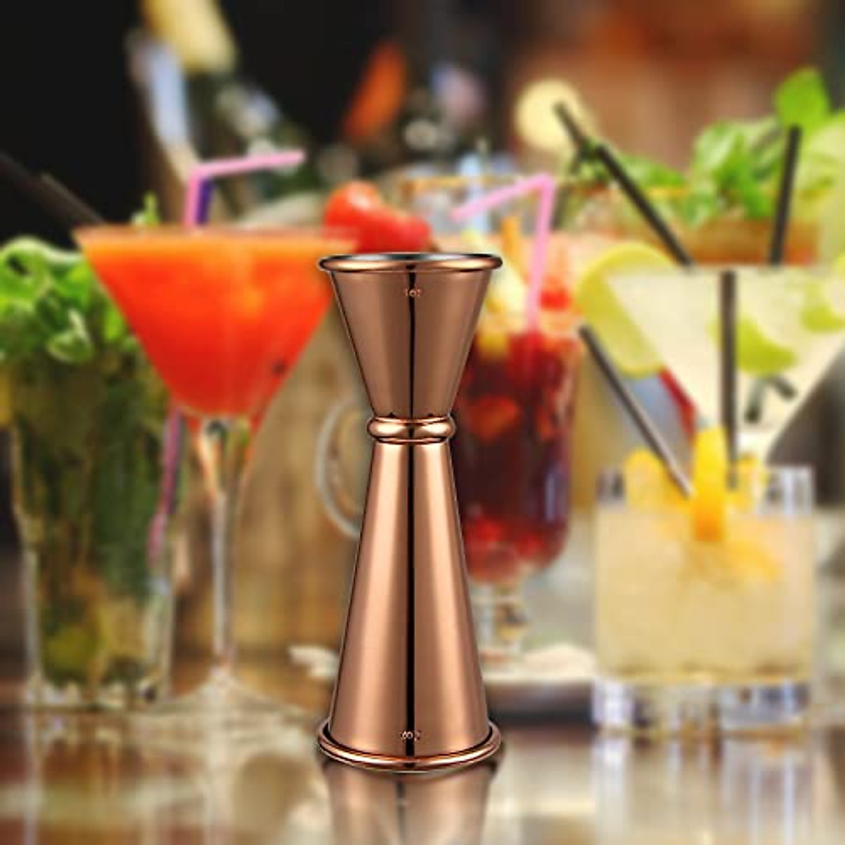 BGM.FOX® Japanese Style Double Jigger 2 oz 1 oz Cocktail Bar Jigger with Measurements Inside,Copper