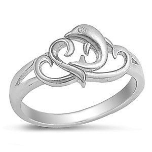 Dolphin Heart Ocean Animal Filigree Ring New 925 Sterling Silver Band Size 7