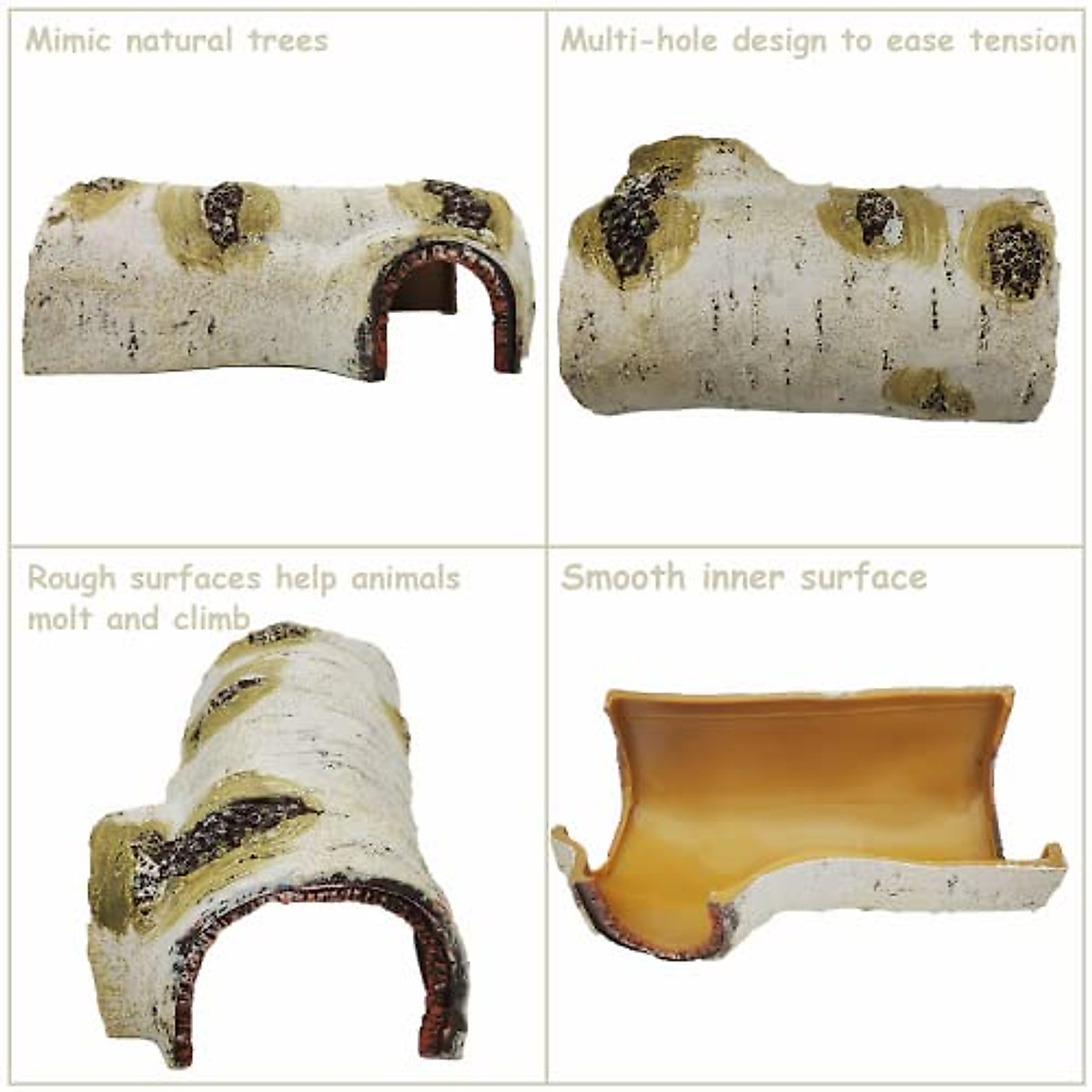 Hamiledyi Reptile Hides and Caves Bearded Dragon Log Hide Snake Hideaway Wood Shape Gecko Hideout Hut Resin Birch Bark Tank Decor for Lizard Ball Python Turtle Spider