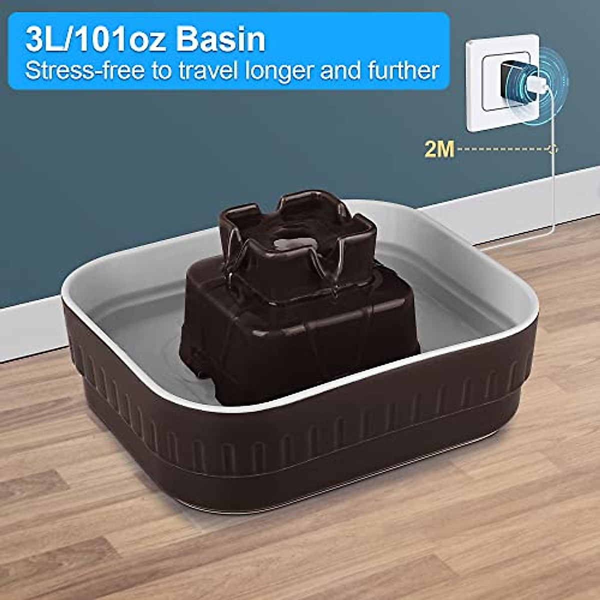 101oz/0.8Gal Ceramic Cat Water Fountain, Kastty Super Quiet Pet Water Fountain, Healthier Than Plastic Pet Fountains, Easy to Clean, with LED Light, 3 Replacement Filters and Pump Clean Tool