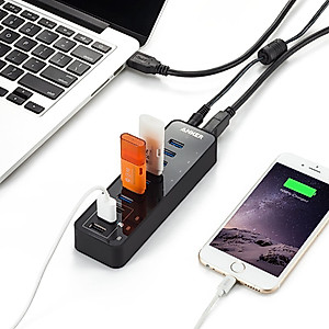 Anker 10 Port 60W Data Hub with 7 USB 3.0 Ports and 3 PowerIQ Charging Ports for MacBook, Mac Pro/Mini, iMac, XPS, Surface Pro, iPhone 7, 6s Plus, iPad Air 2, Galaxy Series, Mobile HDD, and More