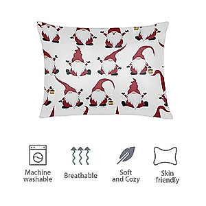 Cute Gnomes Satin Pillowcase for Hair and Skin, Christmas Dwarf Silk Pillowcase with Zipper, Soft Silky Pillow Cover Standard Size (20x26 Inches) Cooling Satin Pillow Cases