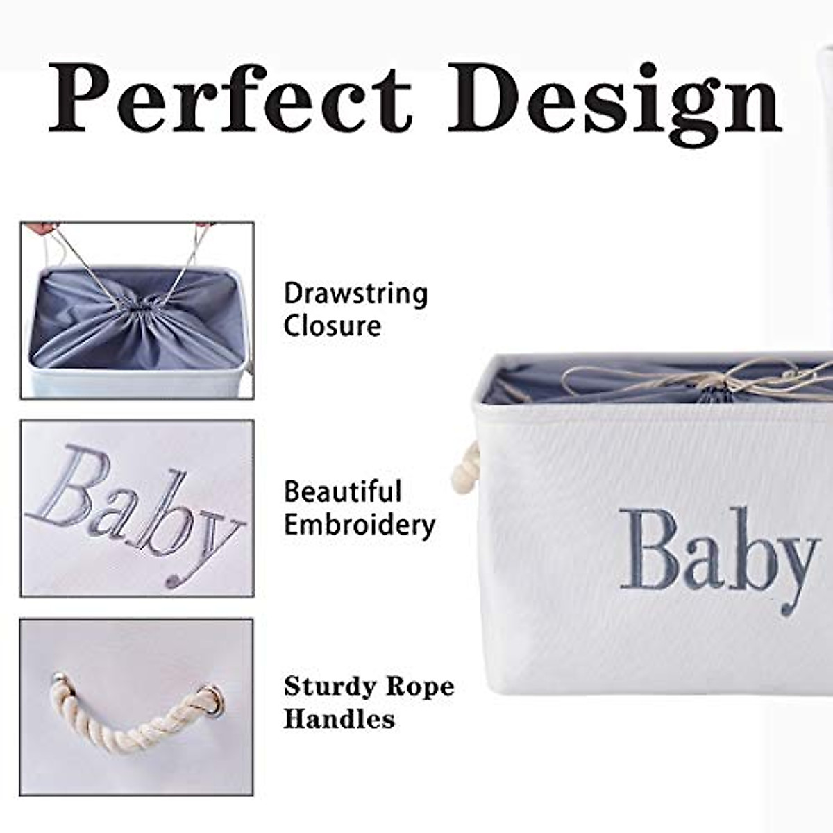 INough Storage Basket for Nursery, Baby Toys Storage Bins, Empty Large Basket,for Baby Girls or Boys Room,Wipes and Diapers, Storage Box for Nursery/Kids Room (16 x 12.2 x 11 Inches)