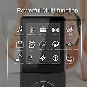 AGPTEK A02S 16GB MP3 Player with FM Radio, Voice Recorder, 70 Hours Playback and Expandable Up to 128GB, Black