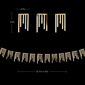 40Ft Champagne Gold Tassel Banner Bunting Double Sided Metallic Paper Garland Streamer for Birthday Engagement Bachelorette Wedding Bridal Shower Baby Shower Anniversary Hen Party Decorations Supplies