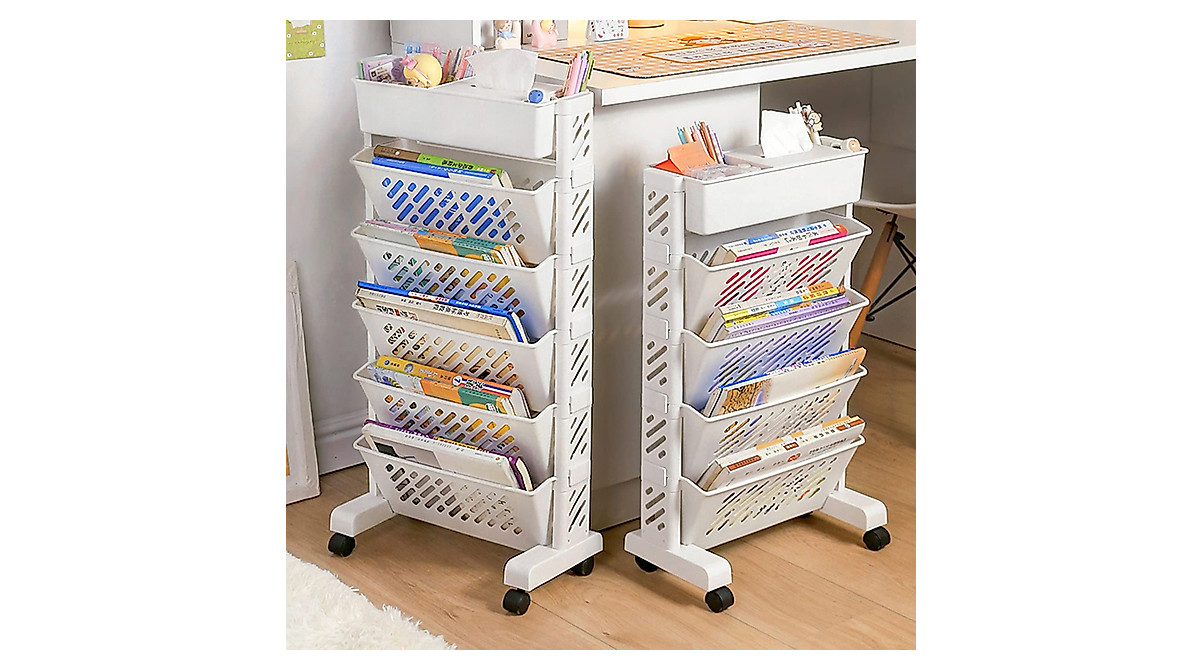 Rotatable Plastic Bookshelf Cart for Easy Organization