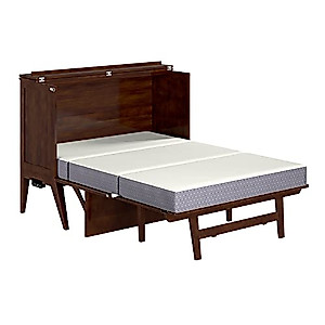 AFI, Northampton Murphy Bed Desk with Premium 6 Inch Folding Memory Foam Mattress and Built-in Charger, Full Size, Walnut