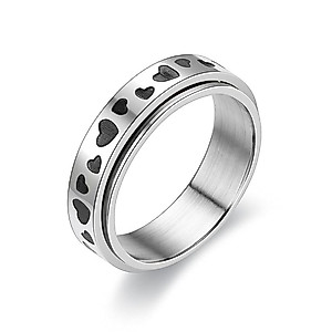 Anti Anxiety Fidget Ring Stainless Steel Spinner Ring for Women Men Love Heart Shape Rotatable Thumb Spinning Worry Rings Stress Relieving Wedding Band Engagement Marriage Promise Rings Silver